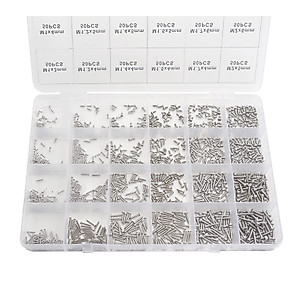 HVAZI 24 Kinds M1 M1.2 M1.4 M1.5 M1.7 M2 304 Stainless Steel Phillips Pan Head Small Self Tapping Screws Assortment Kit