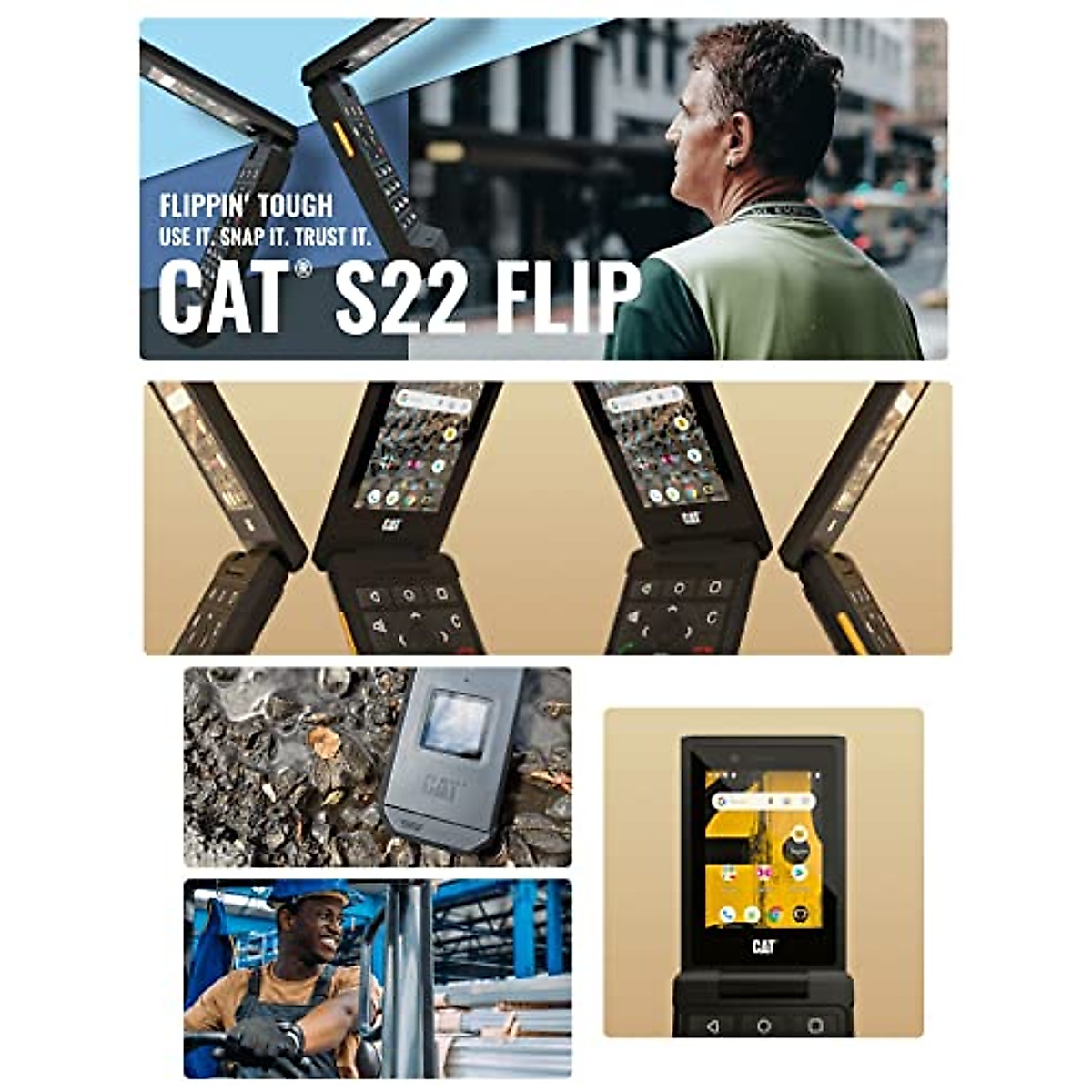 Cat S22 Flip (16GB) 2.8" Touchscreen, Android 11, IP68 Water Resistant, 4G LTE GSM (T-Mobile Unlocked for MetroPCS, Global) (Black) (Renewed)