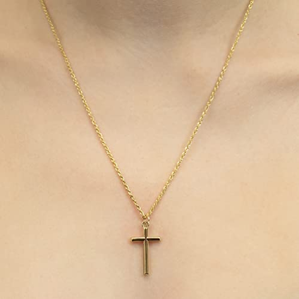 JULIETTE COLLECTION 14K Yellow Gold Rounded Edge Cross Religious Pendant/Charm for Men and Women