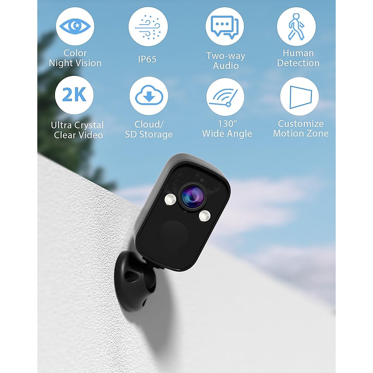 2K Security Cameras Wireless Outdoor 2Pack, Security Cameras for Home Security with 130° Wide View, Motion Detection Spotlight Siren, Color Night Vision, 2-Way Talk, Cloud/SD(up to 256GB), Work/Alexa