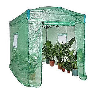 VEVOR Pop Up Greenhouse, 8 x 6 x 7.5 ft Pop-up Green House, Set Up in Minutes, High Strength PE Cover with Doors & Windows and Powder-Coated Steel Frame, Suitable for Planting and Storage, Green