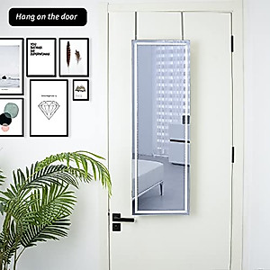 KEDLAN Jewelry Armoire Organizer, Lighted Full Length Mirror with Jewelry Cabinet,LED Wall/Door Mounted Jewelry Box for Women,Makeup Organizers and Storage with Magnetic Lock,White