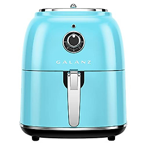 Galanz Retro Electric Air Fryer with Non-Stick Basket, Temperature and Time Control, Oil-Free for Healthy Frying, Auto Shutoff, 4.8Qt, 1500W, Retro Blue