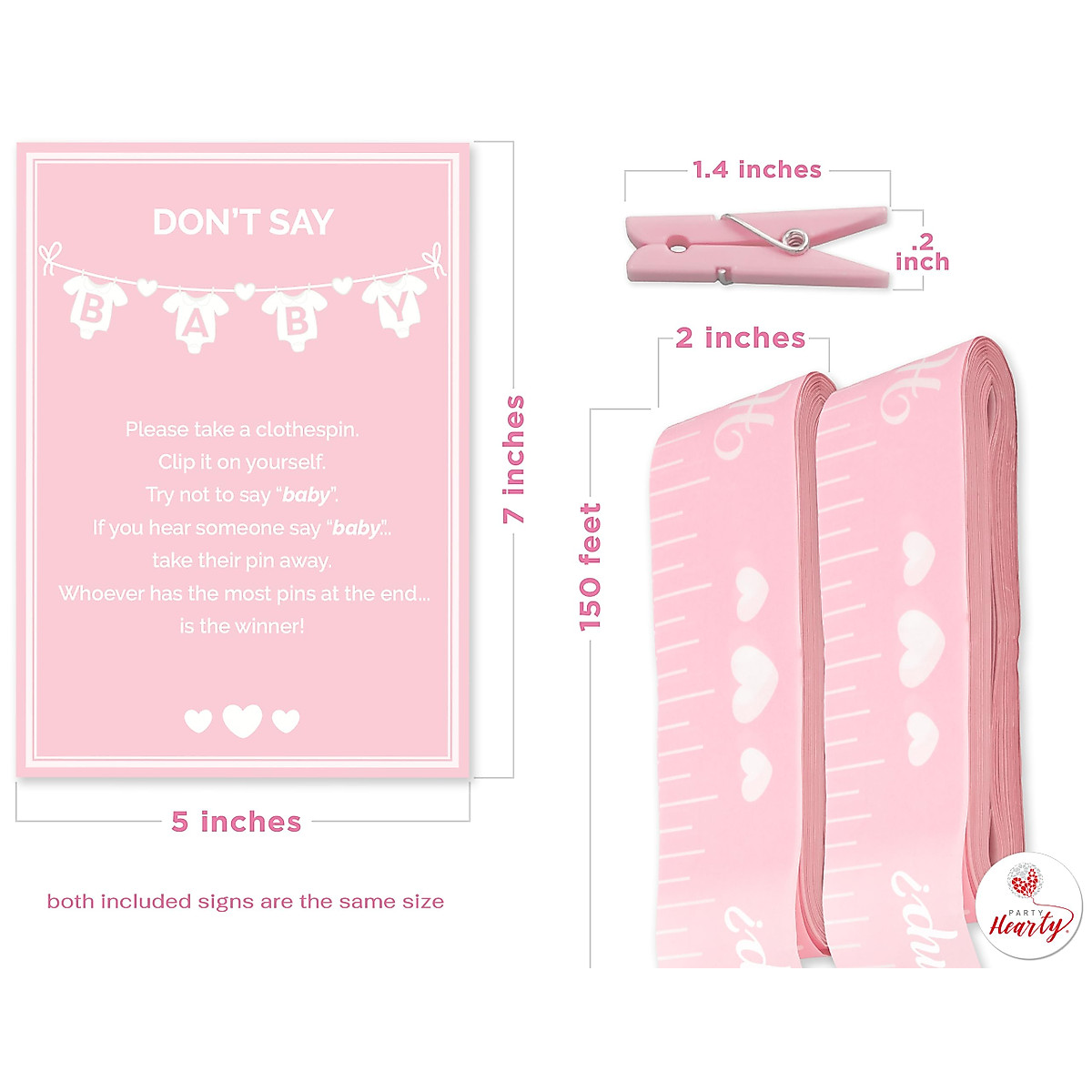Party Hearty Funny Baby Shower Games for Girl, Set of 2: How Big is The Baby Bump & Don't Say Baby, Pink