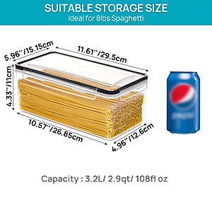 Vtopmart Airtight Food Storage Containers with Lids 8PCS Set 3.2L, Plastic Spaghetti Container for Pasta organizer, BPA Free Air Tight House Kitchen Pantry Organization and Storage