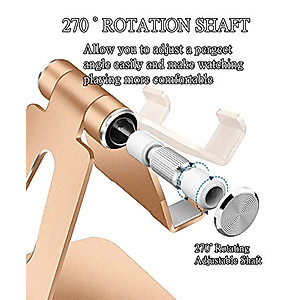 Cell Phone Stand Holder Aluminum Phone Deck Cradle, Adjustable Desktop Stand Compatible with iPhone 14 13 12 11 Pro MAX Mini，iPad Mini, Other Smart Phone (Glod)