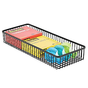 mDesign Metal Farmhouse Home Office Storage Bin Basket Container - Desk and Drawer Organizer Tote for Gel Pens, Pencils, Markers, Erasers, Tape, Staples, Notepads - Unity Collection - 4 Pack - Black