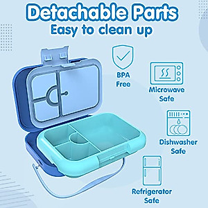 ermete® Leak-Proof 4-compartment Bento Lunch Box for Kids with Removable Divider,Hand-held Lunch Container for Age 4-10 Daycare/School lunches,Microwave & Dishwasher Safe,BPA-Free