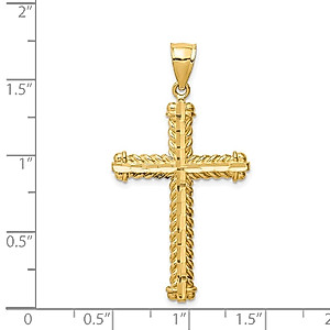 Diamond2Deal 14k Yellow Gold Diamond Cut Cross Pendant Fine Jewelry for Women (L- 43.5 mm, W- 23.25 mm)