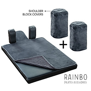 Pilates Reformer Non-Slip Mat Towel (Included 2 Pcs Shoulder Block Covers) (DARK GREY)