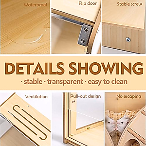 Large Hamster Cages Wooden Enclosure for Syrian Dwarf Hamsters, 33.15" L x 17.91" W x 19.72" H Humanize Habitat with Oblique Acrylic Door Durable HDF Waterproof Easy to Assemble and Clean, Clearance