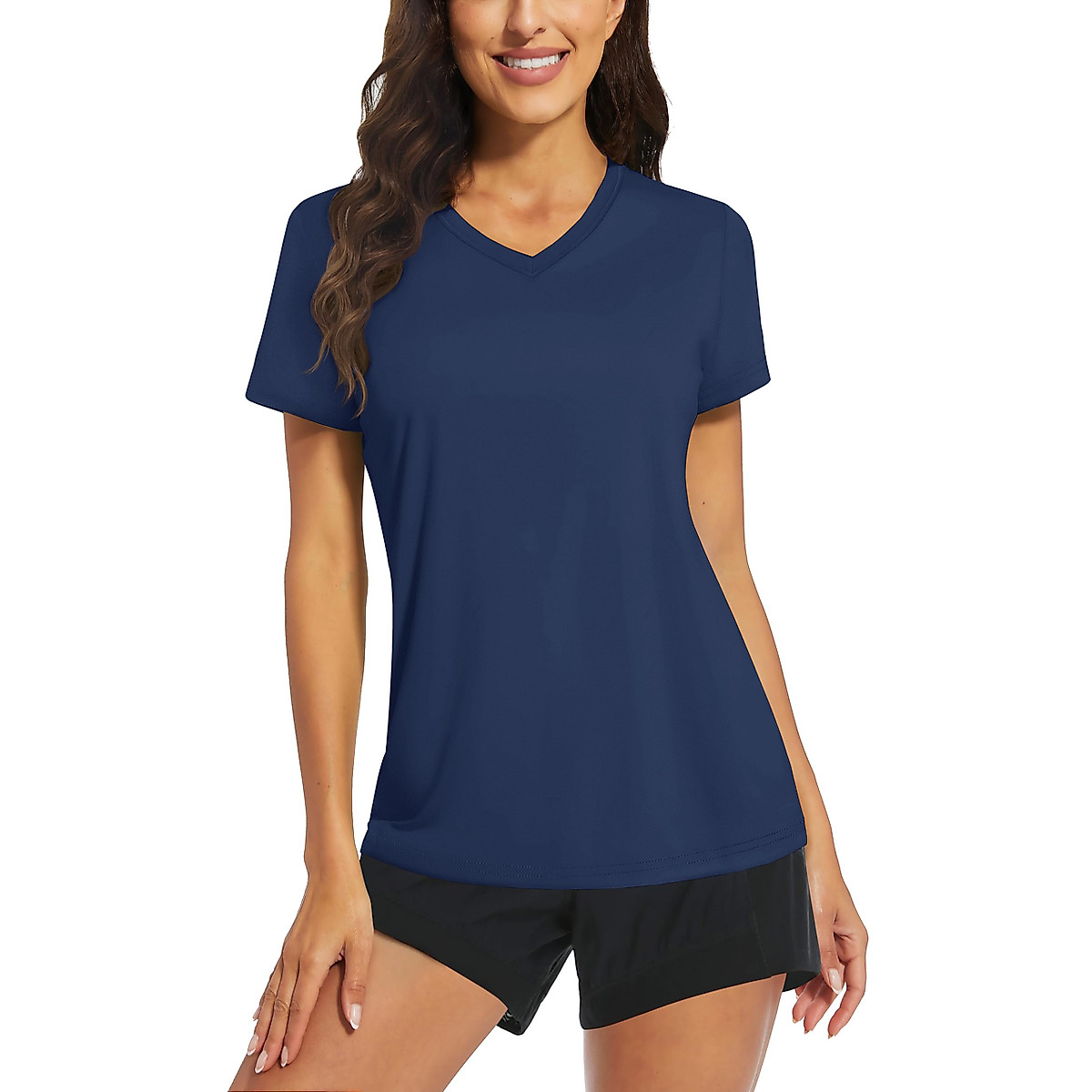 TACVASEN Workout Shirts for Women Athletic Shirts UV Protection Shirts Hiking T-Shirt Dry Fit Shirts Womens Sun Shirts Navy