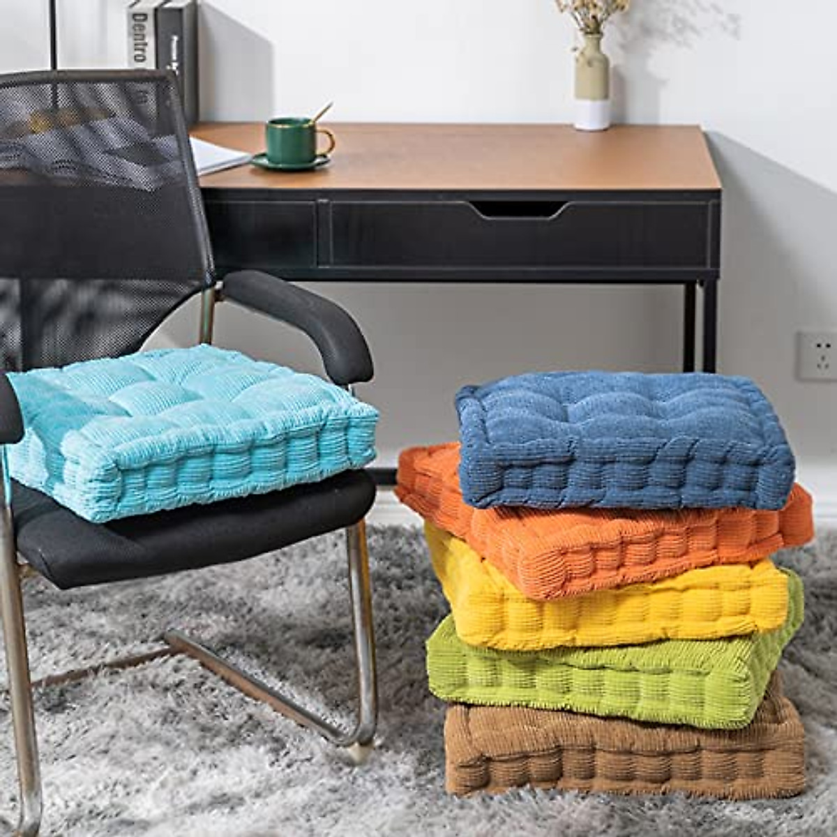 Square Floor Pillow Thick Cushion Meditation Pillows for Adults & Kids Bedroom Balcony Car Office Patio Sofa Reading Nooks Large Outdoor Indoor Tatami Chair Seat Cushion 20"×20" Green