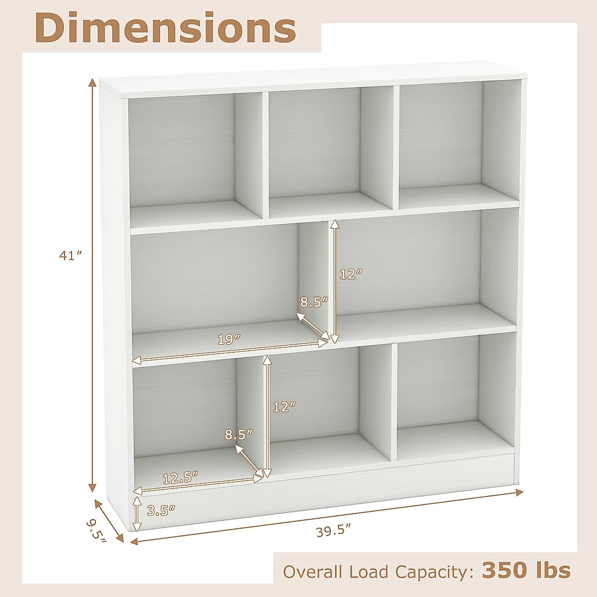 Tangkula 8-Cube Bookshelf, 39.5”L Floor Bookcase with 2 Anti-Tipping Kits, Freestanding Storage Organizer, 4-Tier Display Shelf for Home, Office & Dorms, Natural/White (White, 8-Cube)