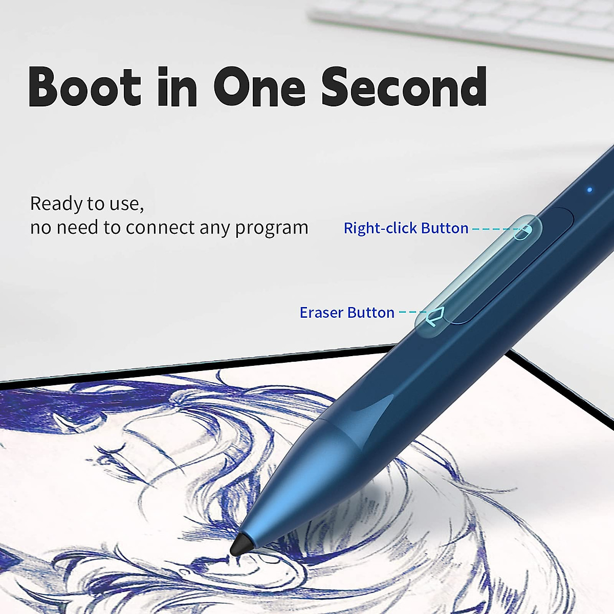 SSS·GRGB Stylus Pen for Microsoft Surface Pro9/8/X/7/6/5/4/3 Surface Go 3/2/1 Surface 3/Laptop/Studio/Book 4/3/2/1HP ASUS with 4096 Tilt Pressure Palm Rejection Magnetic Attachment Rechargeable,Blue