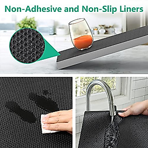Black Shelf Liners for Kitchen Cabinets Non-Adhesive, Non-Slip Drawer Liner, Waterproof Refrigerator Liners, Fridge Liners and Mats Washable Plastic Pantry Liner for Shelves, Bathroom Cupboard Liner