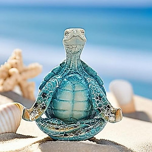 VVGIFTS Sea Turtle Meditation Yoga Decor, Sea Turtle Meditating Coastal Beach Decorations, Zen Yoga Resin Sea Turtle Statue for Home Office Decorations (Put The Palms Separate)
