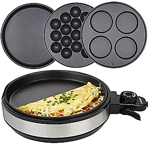 Multi Baker Deluxe- Electric Appliance with Temperature Control, 3 Interchangeable Skillets for Grilling, Baking or Dessert Making- Grilled Cheese, Omelets, Personal Pizza, Takoyaki, Sandwiches, Cake Pops & More, Great Gift