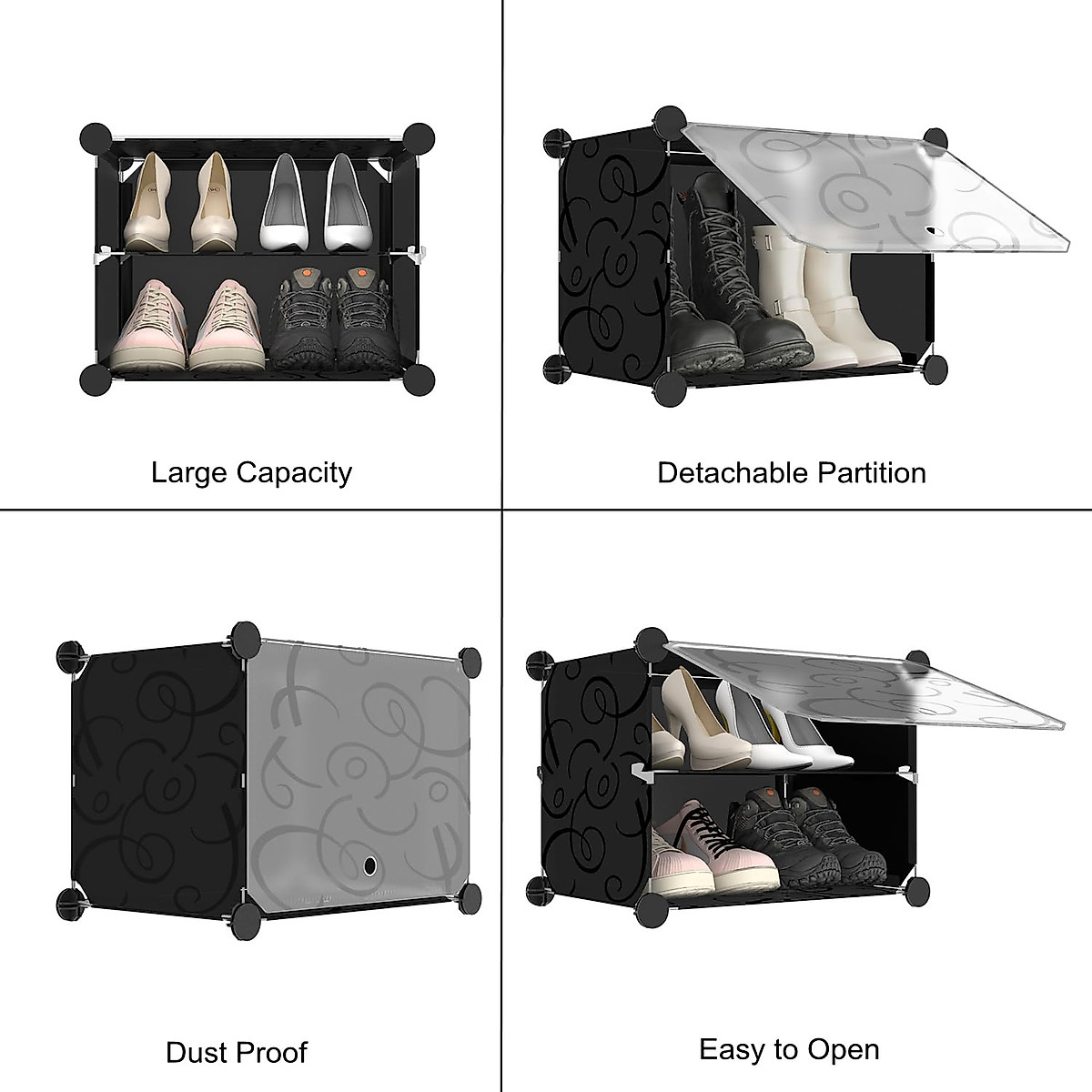 BASTUO 6 Cubes Shoe Rack with Door, 24 Pair Plastic Shoe Rack with Door, for Livingroom, Bedroom and Office (Black)