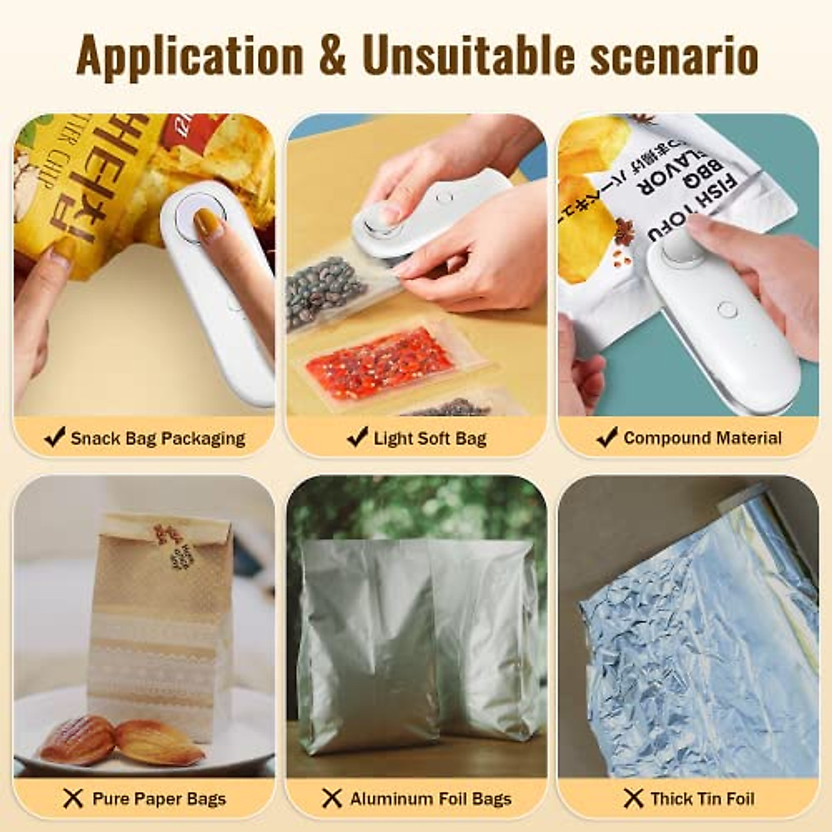 Ansook Mini Bag Sealer with Cutter 2 in 1 Heat Sealers, Portable Food Sealer Mini Sealing Machine Kitchen for Food Storage, Plastic Bag, 3 Adjustable Gears Chip Bag Sealer.
