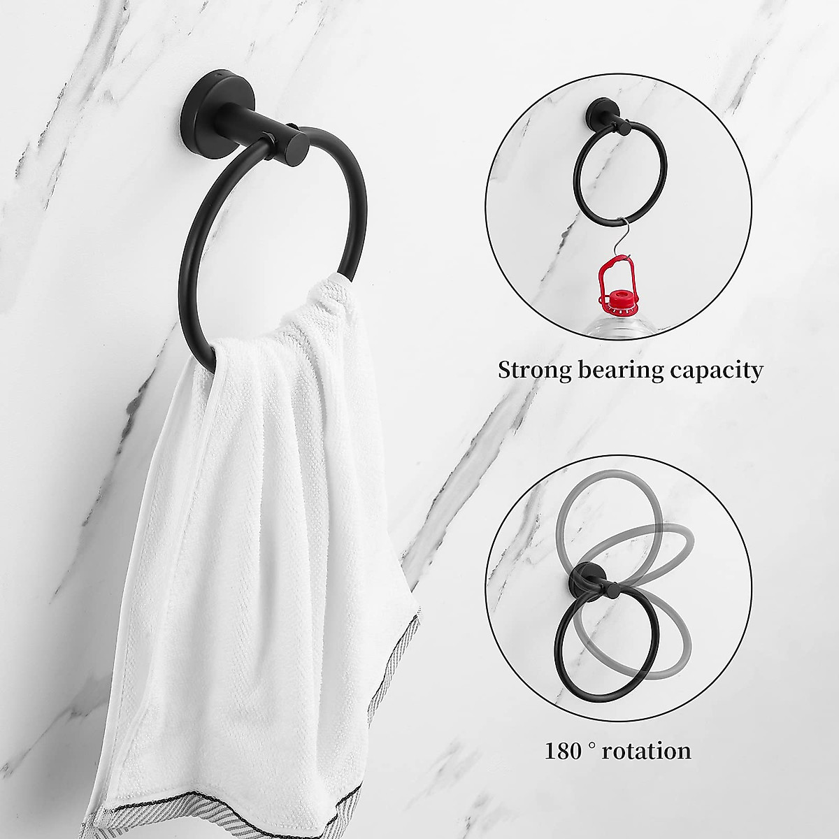 Bathroom Hardware Set, Bathroom Accessories Set Including 16'' Tower Bar, Towel Ring and 2 PCS Towel Hooks (5 Pieces, Black)