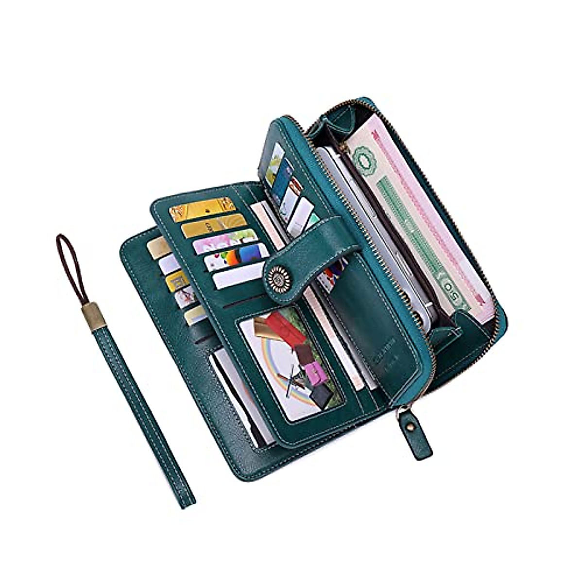 Earnda Wallet for Women RFID Credit Card Holder Leather Large Capacity Wristlet Wallets Black