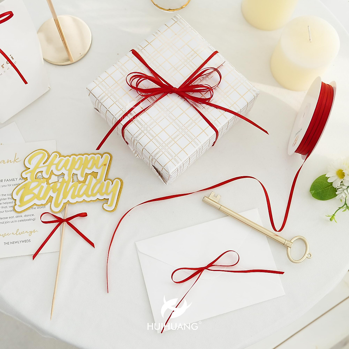 HUIHUANG Solid Color Satin Ribbon 1/8 inch x 100 Yards Roll Ribbon Thin Red Satin Double Face Crafts Ribbon for Crafts Sewing Christmas Gift Wrapping DIY Bows (Red)