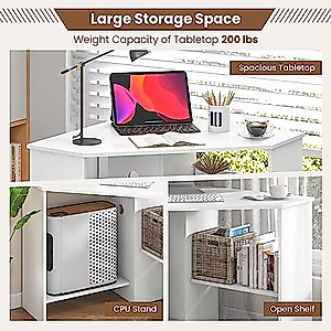 IFANNY Corner Computer Desk, 90 Degrees Triangle Desk w/Shelves & CPU Stand, Compact Corner Vanity Makeup Desk with Storage, Corner Desks for Small Spaces (White)