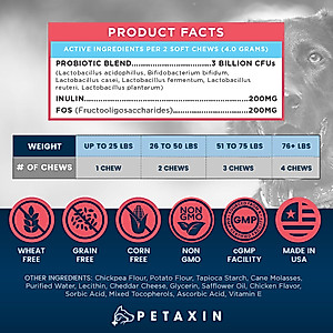 Petaxin Probiotics for Dogs - 6 Strains with Prebiotics - Supports Digestive and Immune System – Relief for Diarrhea, Bad Breath, Allergies, Gas, Constipation, Hot Spots - Made in USA - 120 Chews
