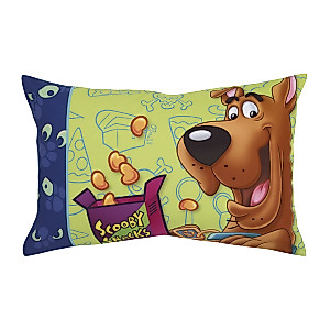 Warner Brothers Scooby Doo - Scooby Dooby Doo Blue, Green, Brown & Orange 4Piece Toddler Bed Set - Comforter, Fitted Bottom Sheet, Flat Top Sheet, & Reversible Pillowcase, Blue, Green, Brown, Orange
