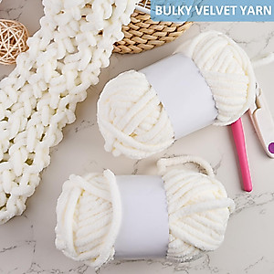 6 Pieces Plush Yarn, Soft Velvet Yarn Chenille Yarn for Crocheting Super Bulky 300g (328yds) Baby Blanket Yarn, Milk White Yarn for Knitting Sweaters, Scarves, Shawls, Cushions, DIY Crafts
