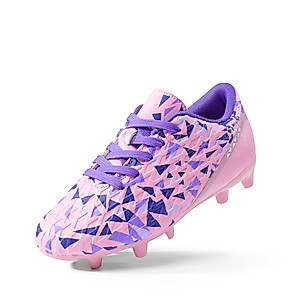 DREAM PAIRS Boys Girls Soccer Cleats Youth Firm Groud Athletic Outdoor Trainning Football Shoes for Little/Big Kid,Size 2 Little Kid,Pink/Purple,HZ19003K