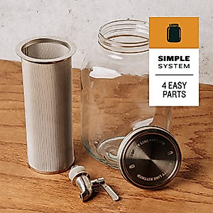 County Line Kitchen - Cold Brew Mason Jar Coffee Maker, Durable Glass, Heavy Duty Stainless Steel Filter, Lid, and Pour Spout - 4 Quart, (128 oz / 1 Gallon)
