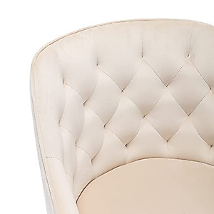 Goujxcy Home Velvet Office Desk Chair with Mid-Back, Modern Height Adjustable 360°Swivel Upholstered Computer Task Chair with Arms and Wheels for Living Room Bedroom (Beige)