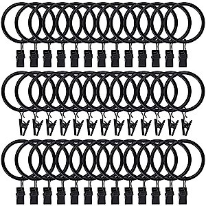 40pcs Curtain Rings with Clips Hooks 1.5 inch Rustproof Matte Metal Stainless Steel Drapery Rings for Tension Rod Bracket Eyelets Decorative Hangers, Vintage Black (1.5" Interior Diameter)