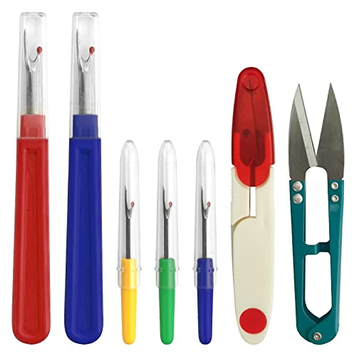 DEFUTAY 7 Pcs Seam Sewing Ripper Set, Thread Remover Kit with 2 Scissors, Handy Stitch Ripper Sewing Tool for Opening Seams,Hems(7 in 1)