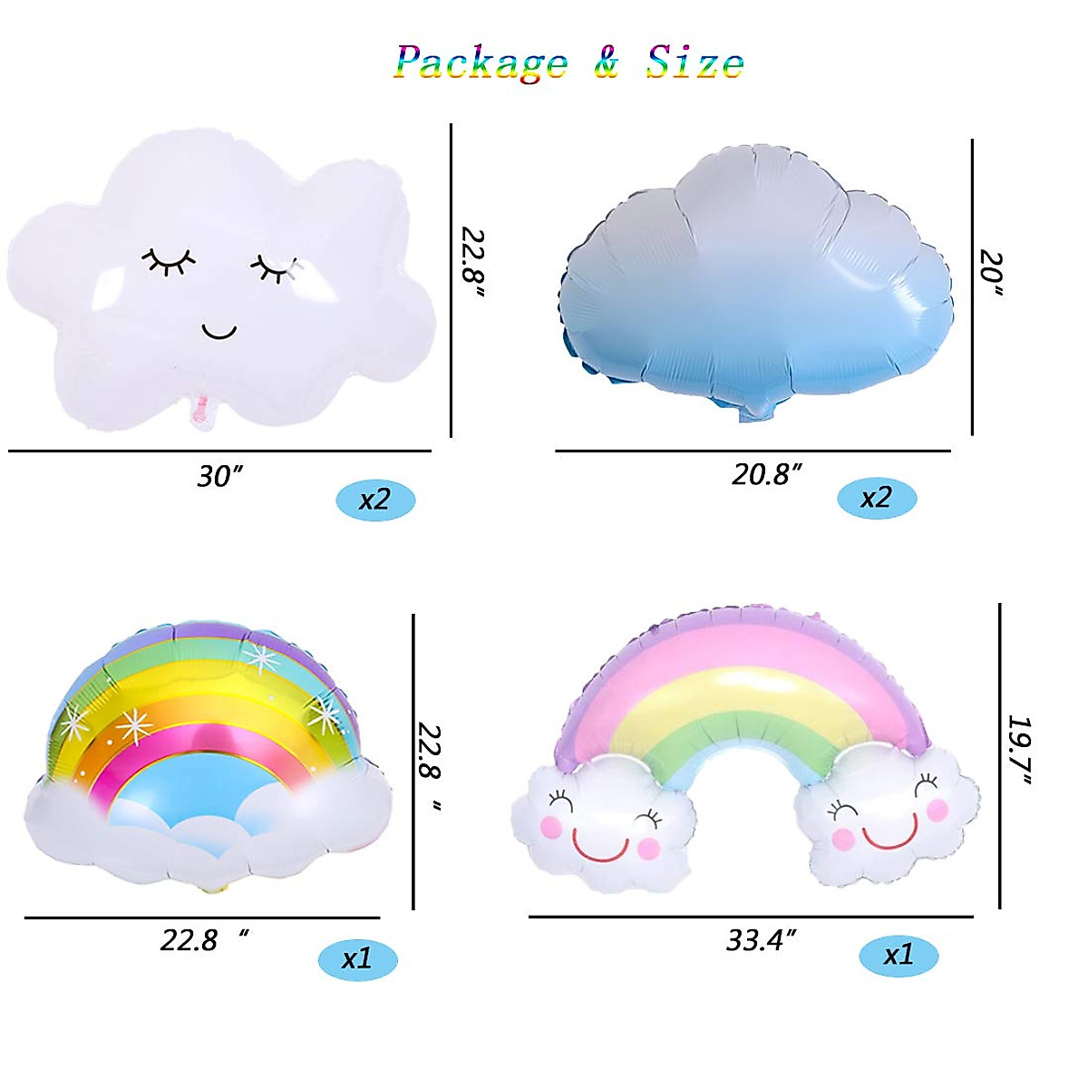 Rainbow Cloud Mylar Balloons Smile Cloud Aluminum Foil Balloons for Baby Shower Rainbow Themed Party Birthday Decoration Supplies 6PCS