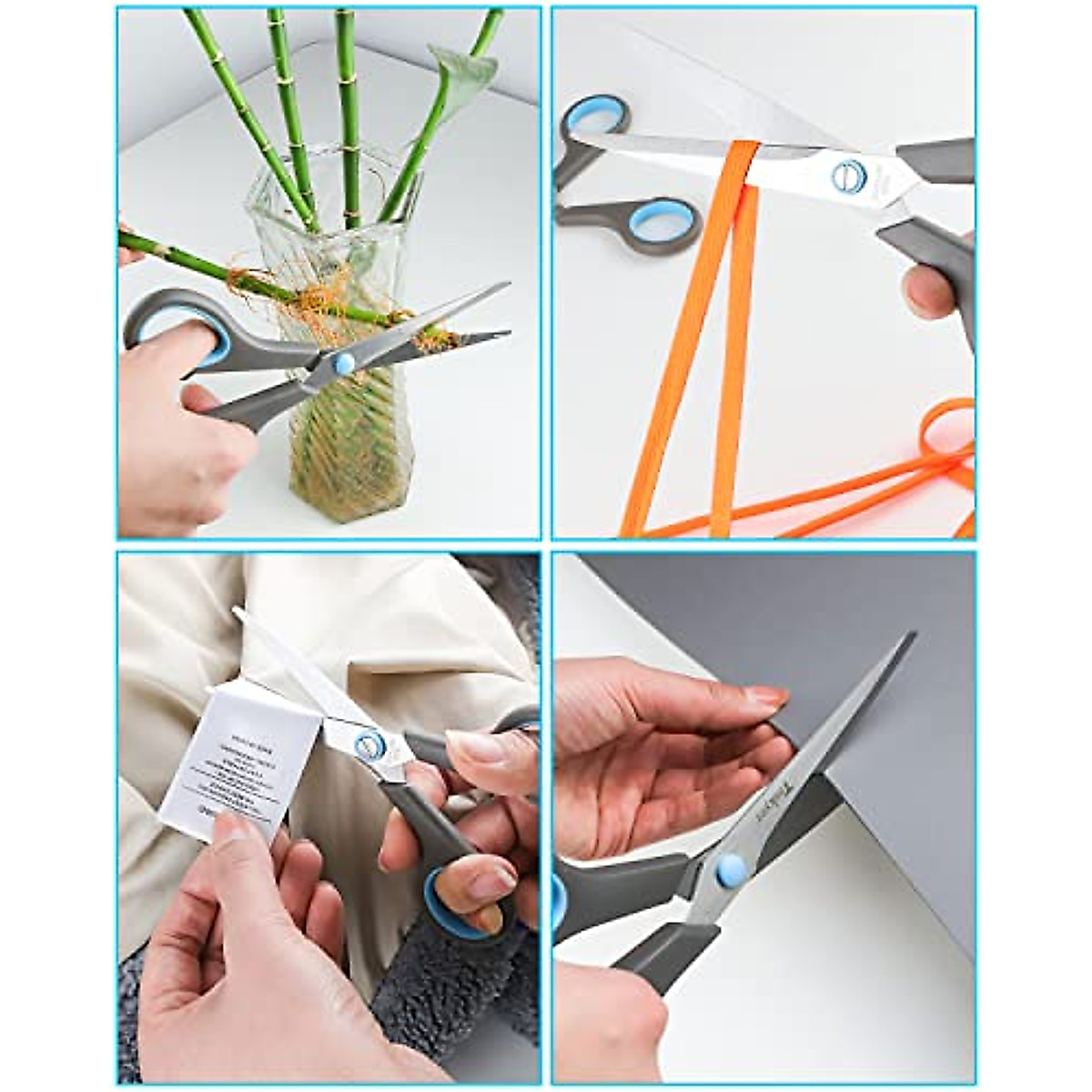 Teskyer Scissors Set of 4 Pack, 4 Sizes All-Purpose Stainless Steel Scissors with Comfort Soft Grip for Craft, School, Office and Family Daily Use, 9.6"/8.4"/6.3"/5.5", Blue & Grey