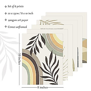 Howwii Boho Wall Art for Bedroom, Minimalist Boho Wall Decor Bathroom, Abstract Botanical Geometric Neutral Office Room Decor, Mid Century Modern Aesthetic Wall Art, Set of 6, 8"x10" Unframed