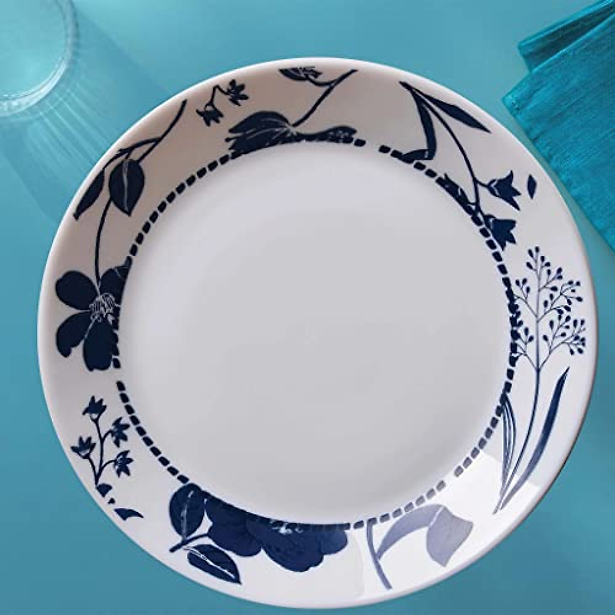 Corelle Everyday Expressions 4-Pc Salad Plates Set, Service for 4, Durable and Eco-Friendly 7-1/2-Inch Plates, Higher Rim Glass Lunch Plate Set, Microwave and Dishwasher Safe, Rutherford