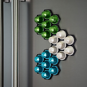 Hemiola Coffee Pod Holder, Honeycomb Capsule Organizer Intended for Nespresso OriginalLine and Compatible Pods, Fridge and Wall Mount, Magnetic and Foam Tape Included, Pack of 3, Holds Up to 21 Pods