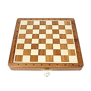 House of Chess - 8 Inch Wooden Magnetic Folding Travel Chess Set - Board with Algebraic Notation + 2 Extra Pawns & 2 Extra Queens- Handmade - Premium Quality