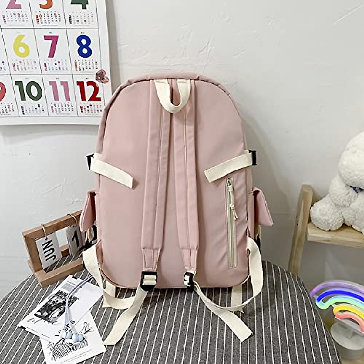 Simple Canvas Backpack Large Capacity College Student Hit Color Laptop Schoolbag