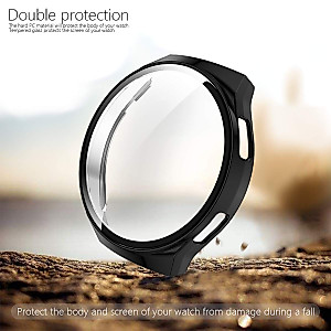 Full Cover Case Compatible with Huawei Watch GT 2e Screen Protector Case, Tempered Glass Film Cases Shock-Proof and Scratch-Resistant Protector Cover Case for Huawei GT 2e Smartwatch (Black)