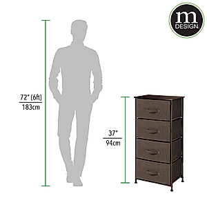 mDesign Tall Dresser Storage Tower Stand with 4 Removable Fabric Drawers - Steel Frame, Wood Top Organizer for Bedroom, Entryway, Closet - Lido Collection - Espresso Brown