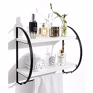 SUMGAR Floating Shelves with Towel Bar, 2 Tier Storage Shelf Wall Mounted for Bedroom, Living Room, Office, Kitchen