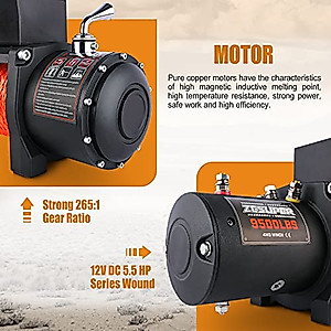 ZESUPER 9500 lbs Electric Winch Kit Waterproof IP67 Electric Winch with Hawse Fairlead, with Both Wireless Handheld Remote and Corded Control Recovery (9500-Rope)