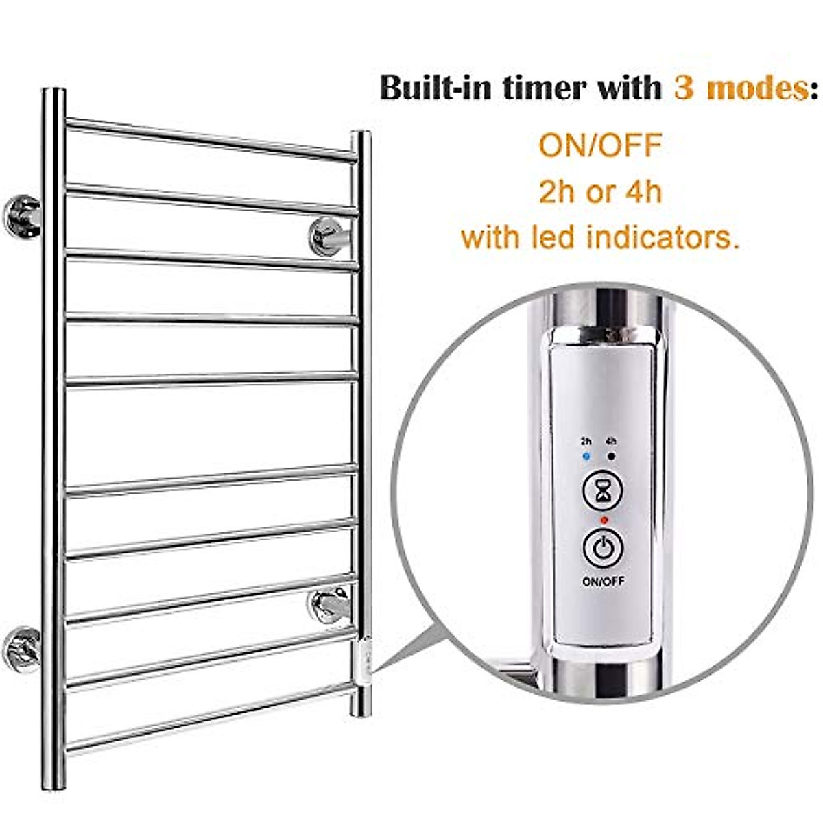 JSLOVE Towel Warmer Wall Mounted Heated Towel Racks for Bathroom, Stainless Steel Hot Towel Rack with Timer (Silver-10 Bars)