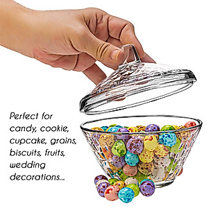 Crystalia Decorative Glass Candy Jar with Lid, Crystal Cut Small Candy Dish for Office Desk or Home, Cute Glass Sweet Cookie Container, Elegant Candy Service Buffet, Glass Sugar Canister