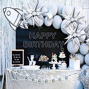Moukiween 50 Pcs Explosion Star Foil Balloons- 12 Point Star Balloons,Silver Starburst Cone Mylar Balloons Spike Balloons for Party Supplies Christmas Birthday Wedding Baby Shower Photo Booth